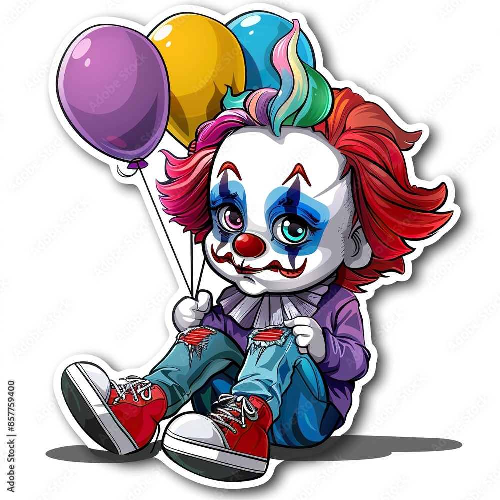 sticker logo of chibi Clown with a colorful wig, Die cut stickers Stock ...