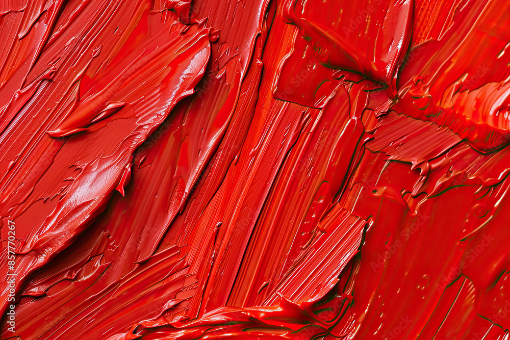Red oil paint strokes, painting textured background color paint thick ...