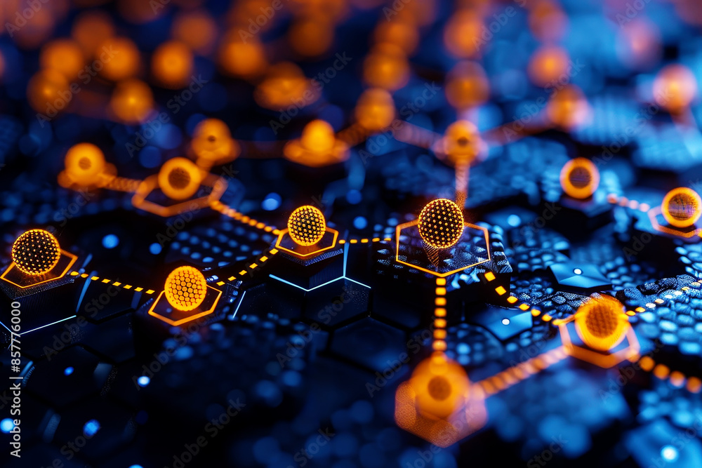 abstract neural network with glowing nodes of AI learning process ...