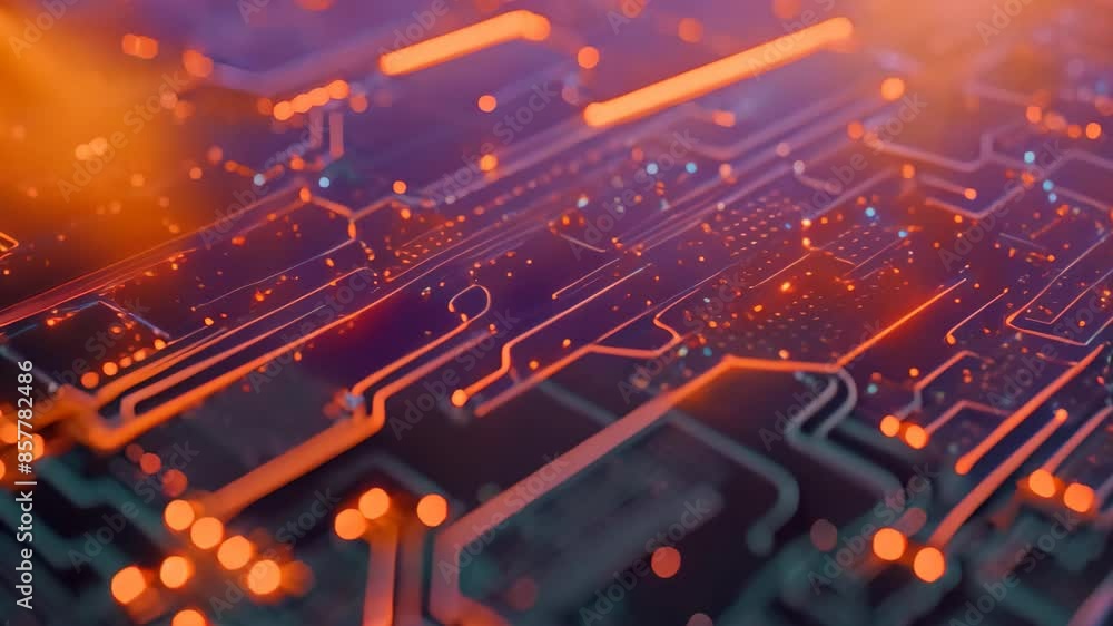 Detailed view of circuits and nodes creating a digital ecosystem on a ...