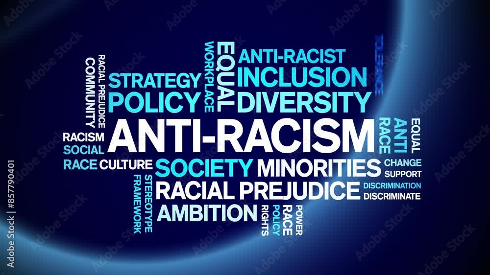 Anti-Racism animated word cloud;text design animation tag kinetic ...