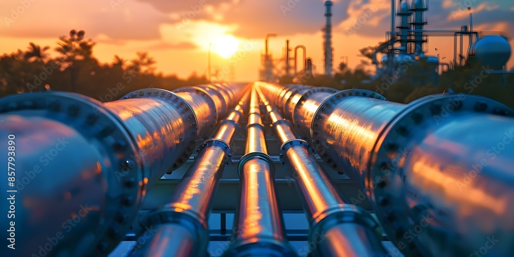 Oil and gas pipeline undergoing refining process to transport oil and ...