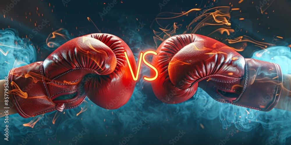 Wide Banner of Heated Boxing Gloves with VS Letters in the Middle ...