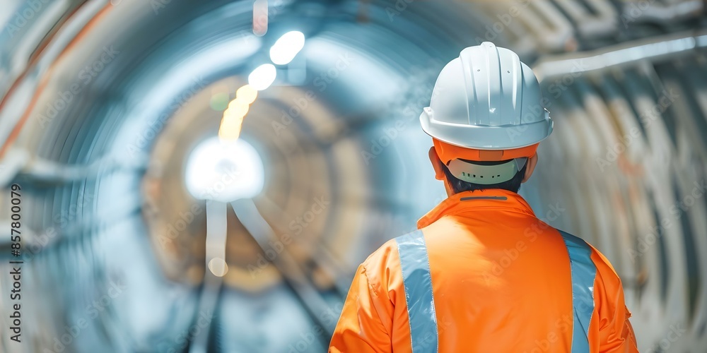 Engineer in orange safety gear controls underground construction for ...