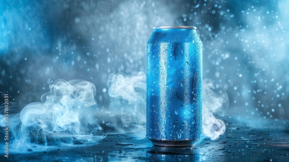 blue drink can beverage template , liquid splatter and dynamic smoke ...