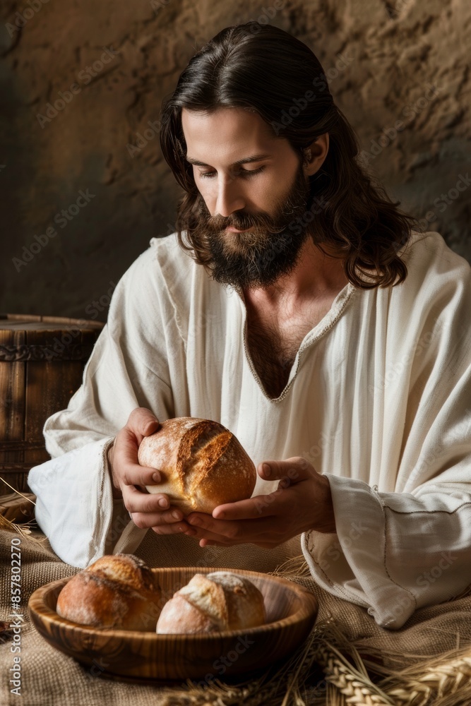 Jesus Christ Blessing the Bread and Wine, Breaking the Bread at the ...