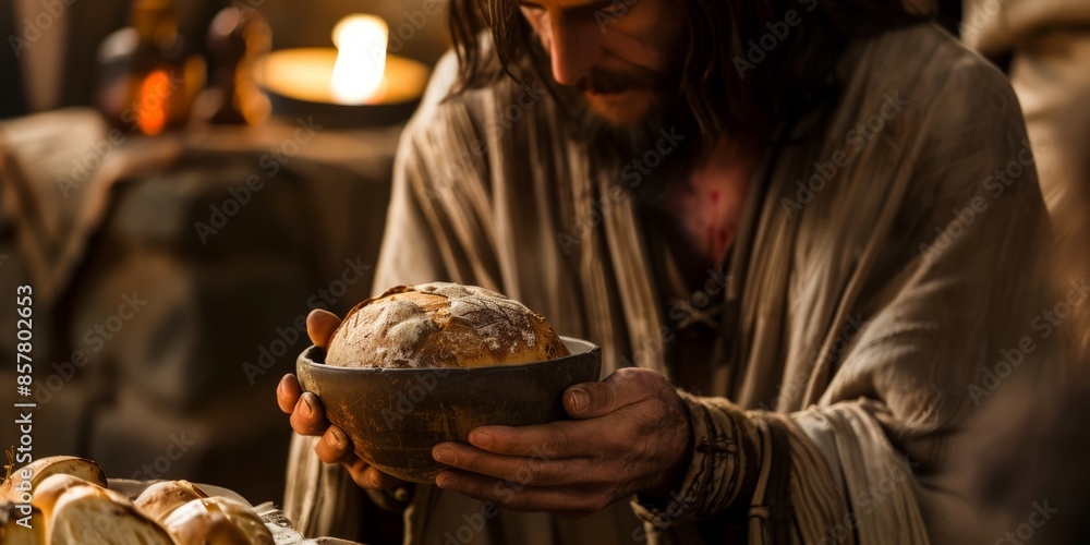 Foto de Jesus Christ Blessing the Bread and Wine, Breaking the Bread at ...