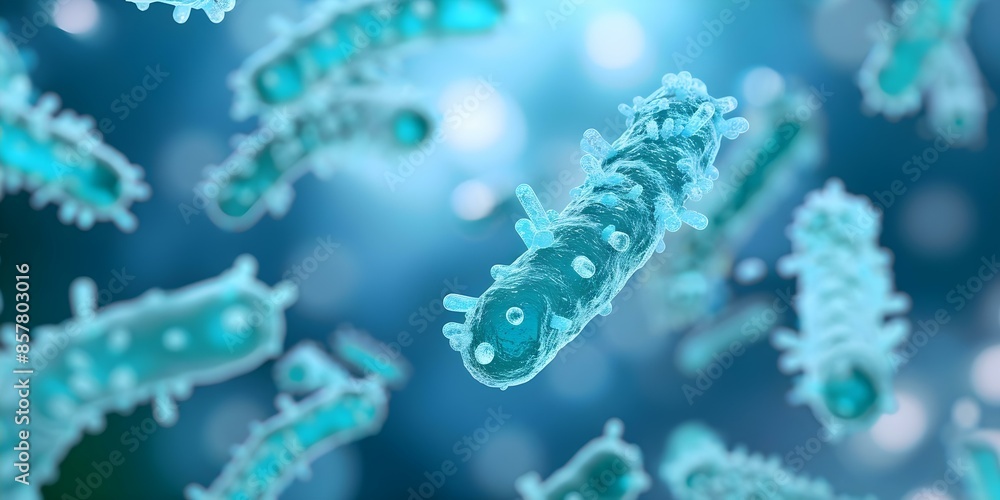 Microscopic view of bacteria breaking down organic matter in a ...