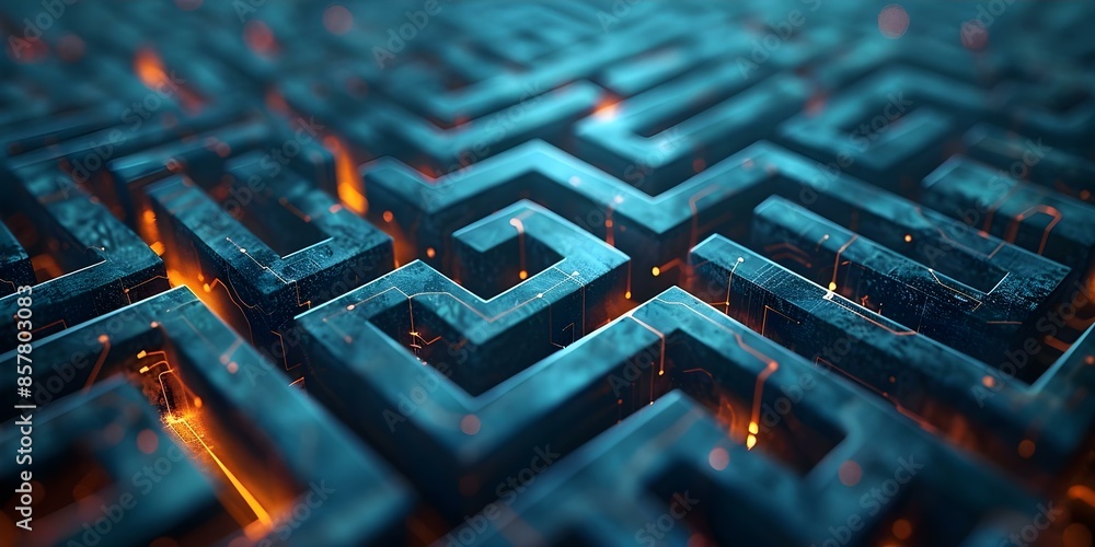 Abstract digital maze symbolizing complexity of password encryption and ...