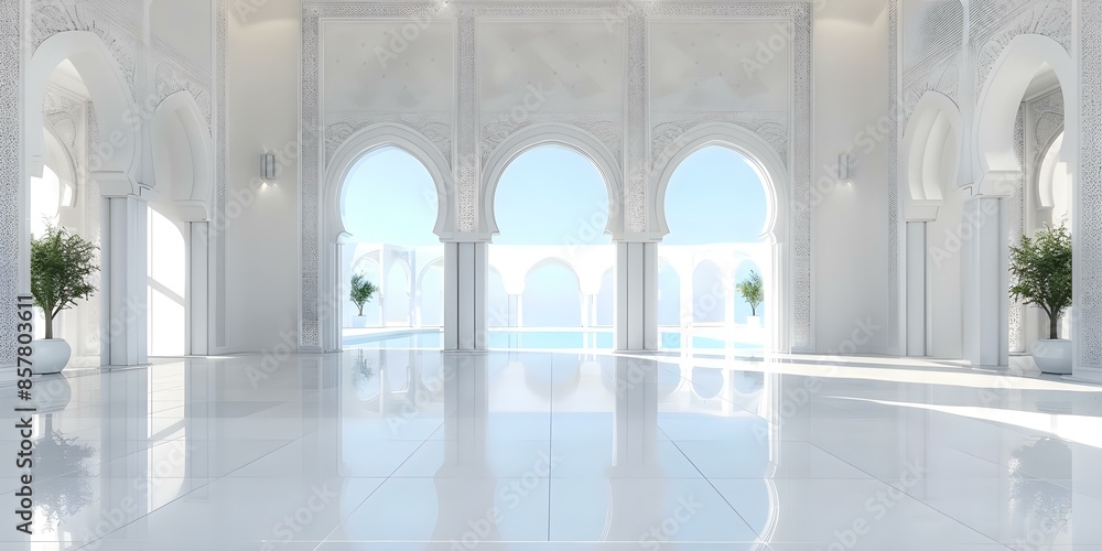 Luxurious display podium with traditional Arabic architectural elements ...