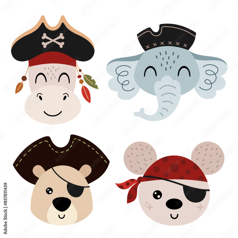Pirate clipart. Pirate animal faces clipart. Pirate animal head clip ...