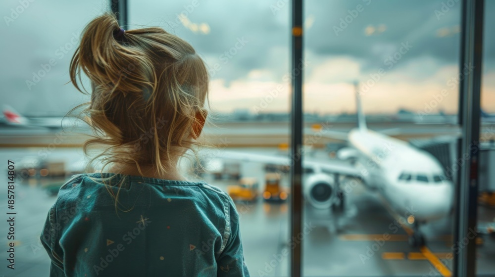Captivated Child Gazing at Planes from Airport Terminal Window ...