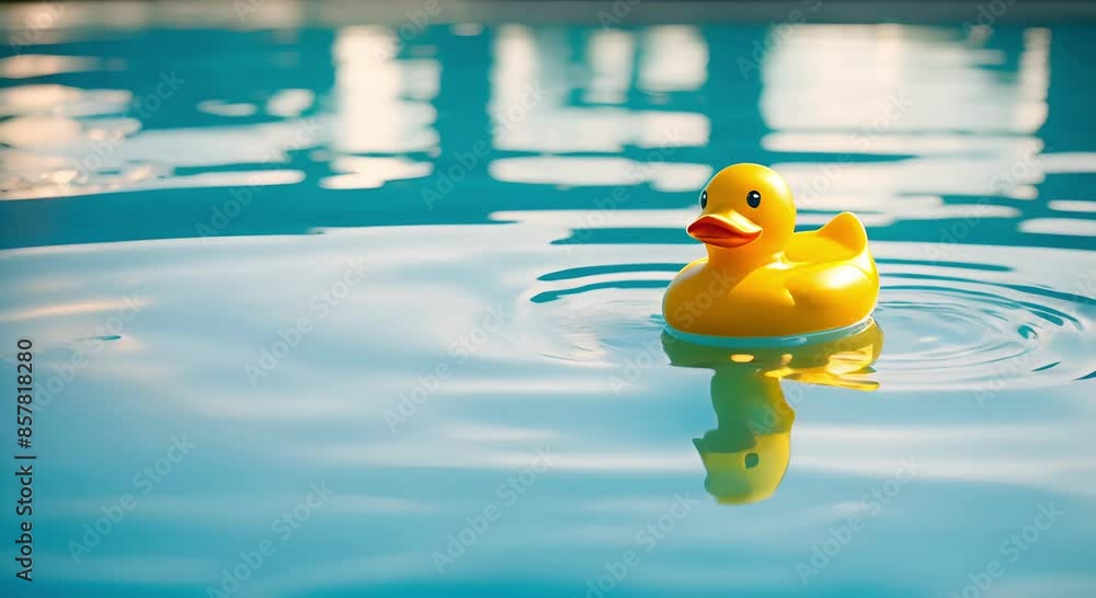 Animated yellow rubber duck floating on water in the pool with ...