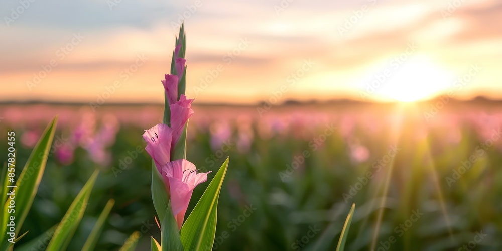 Gladiolus field bids farewell as sunset paints tall spikes in the sky ...