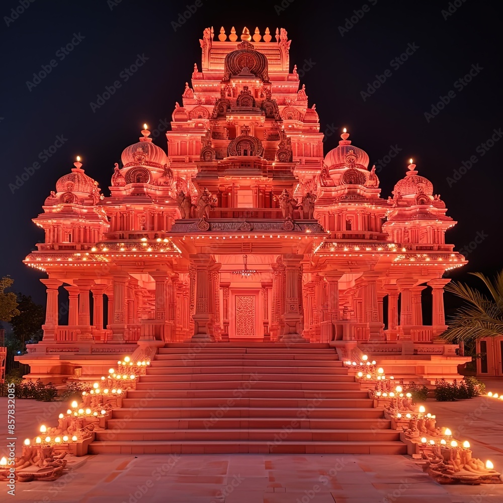 create a hyper realistic Ram mandir at ayodha in india well decorated ...