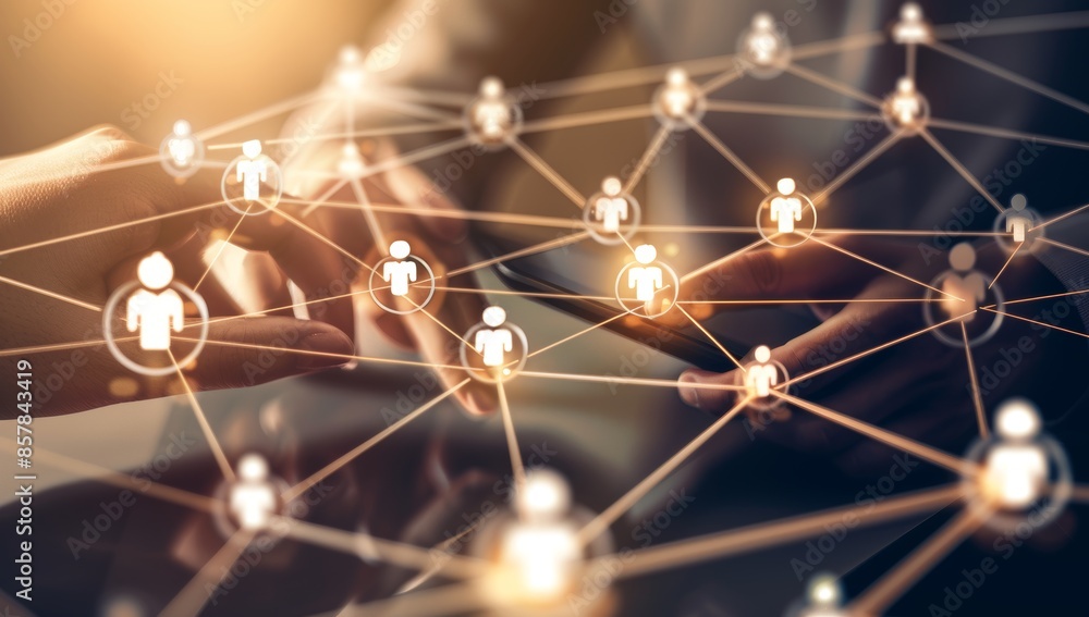 Digital network, interconnected people on social media icons ...