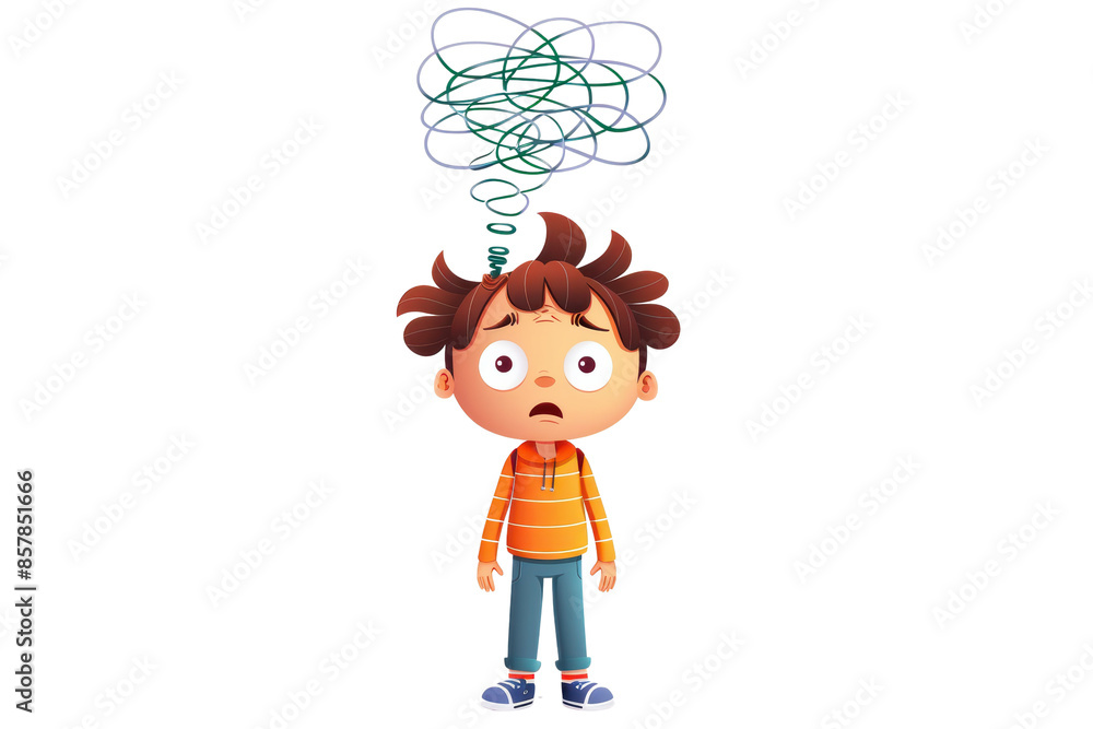 Illustration of a confused young boy with a tangled thought bubble ...