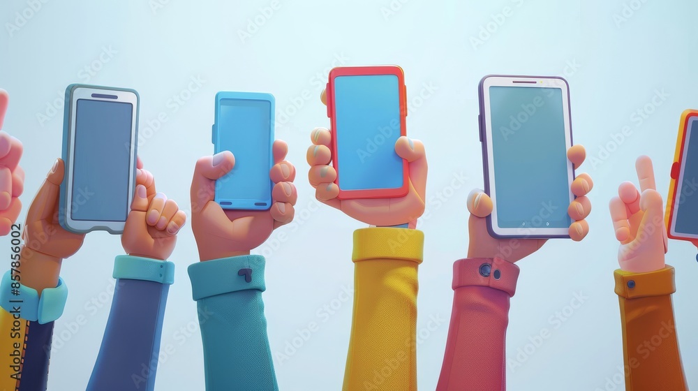 3D render of hands holding electronic devices smartphones and tablet ...