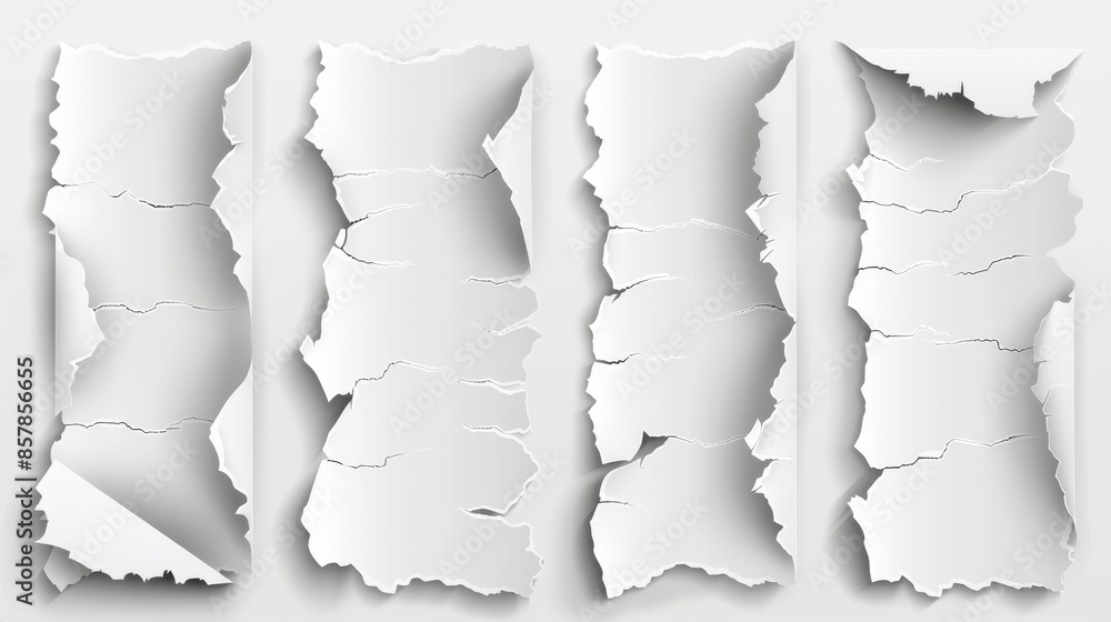 Set of torn white paper sheets on transparent background. Modern ...