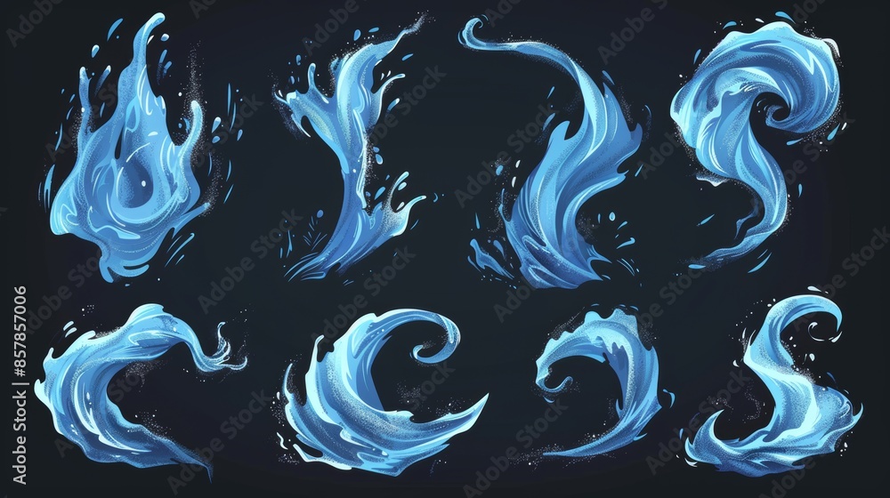 Water tornado sprite sheet illustration set against dark background ...