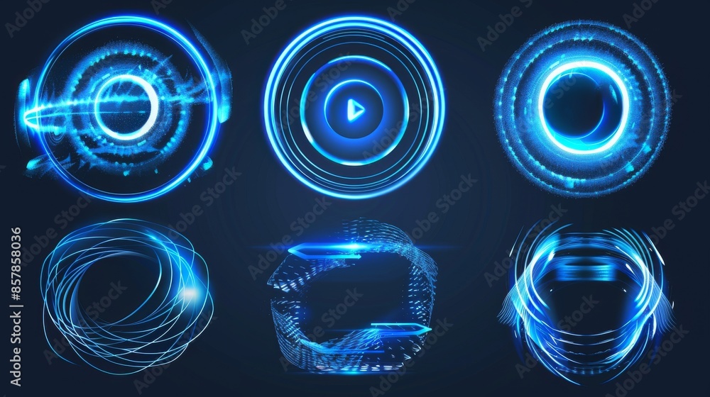 The realistic set of blue radio wave signal signs is isolated on a ...