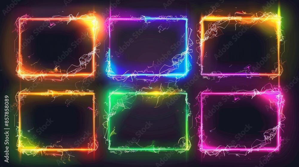 Animated neon lightning effect with electric glow. Magic spark border ...