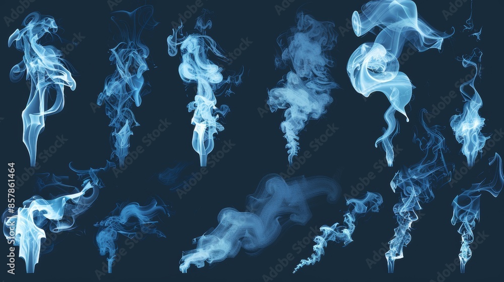 2D manga game blast vapor and fume trail. Abstract 2D storm air or ...
