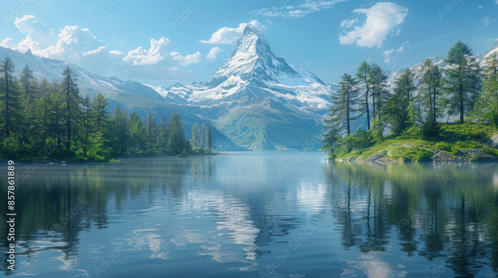 A picturesque backdrop of Lake Geneva with the stunning Matterhorn in ...