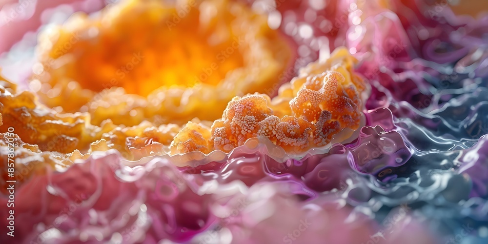 Closeup 3D model shows layers affected by bladder cancer tumor. Concept ...