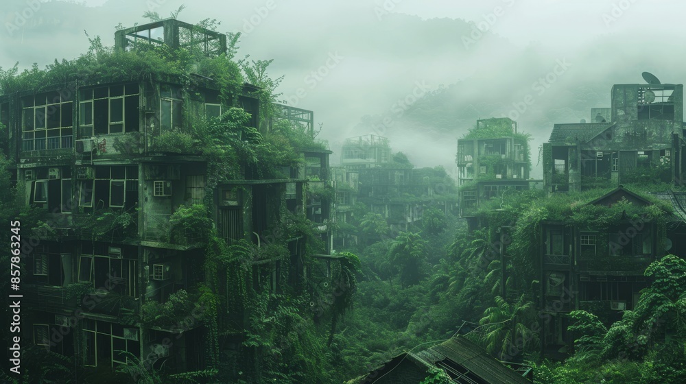 Post-apocalyptic city in ruins after zombies wipe out humanity, nature ...