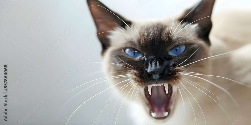 Siamese cat displaying aggressive behavior by biting and looking furious. Concept Siamese Cat ...