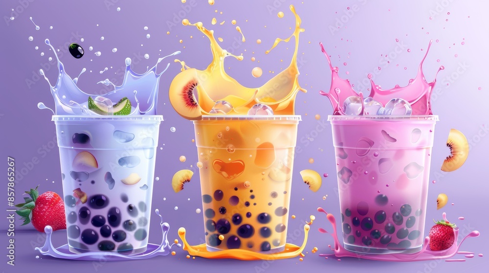 A modern illustration of strawberry and chocolate milkshake splash ...