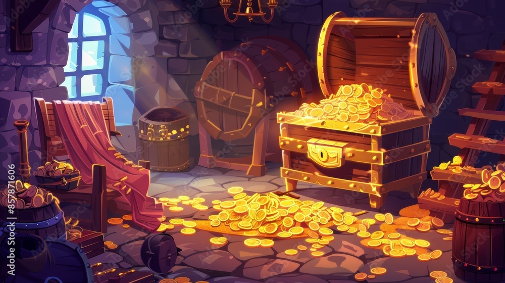 Design of pirate ship cabin interior. Modern cartoon illustration of ...