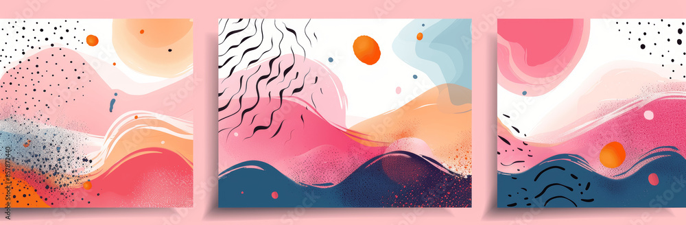 Trendy Abstract Hand Drawn Backgrounds with Pastel Colors and Doodle ...