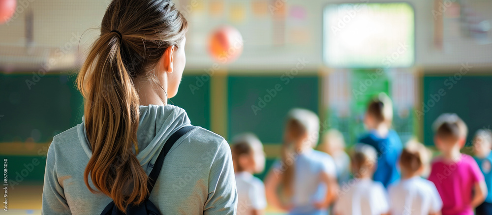 teacher female instructing children in modern school sport Stock Photo ...