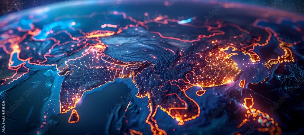 Digital Map of China and India Concept of Asian Global Network and ...