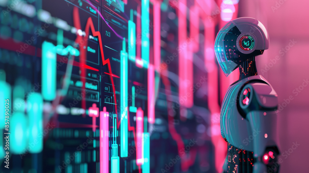 The trading robot analyzes the trading chart, which symbolizes the ...