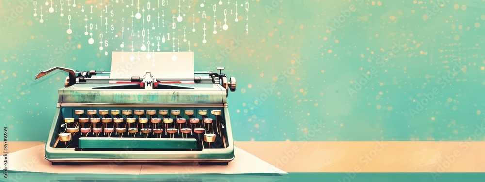A detailed, hand-drawn style illustration of a vintage typewriter with ...