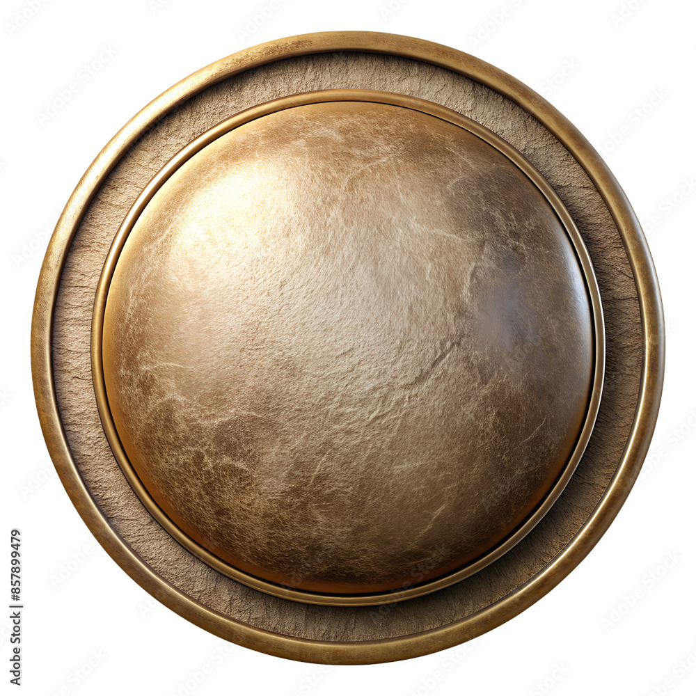 High-resolution image of a golden bronze shield with intricate details ...