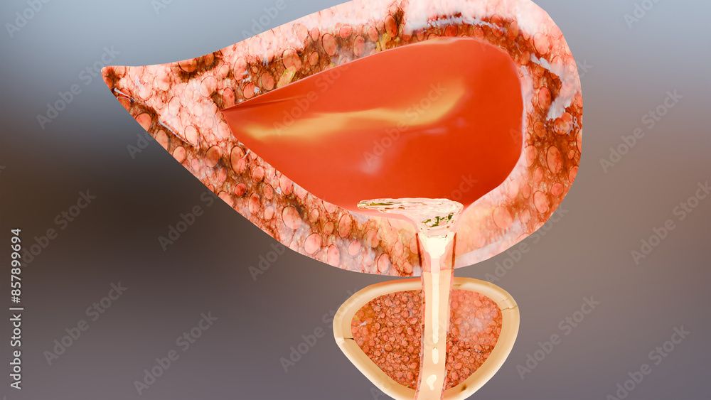 urinary or excretory system, detailed male bladder and prostate gland ...