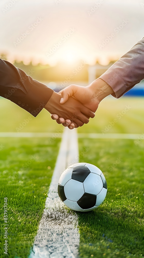 Handshake with soccer field background. Business Collaboration ...