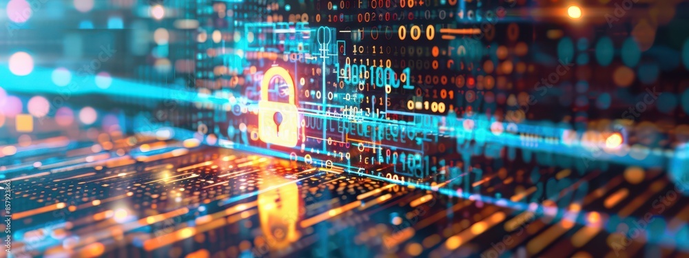 Cybersecurity Concept: A digital fortress with walls made of binary ...