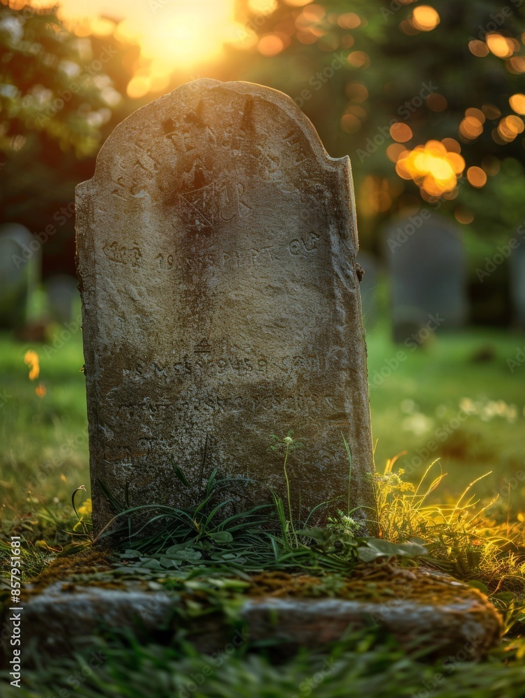 Gravestone on a grave without an inscription. A tombstone on a in a ...