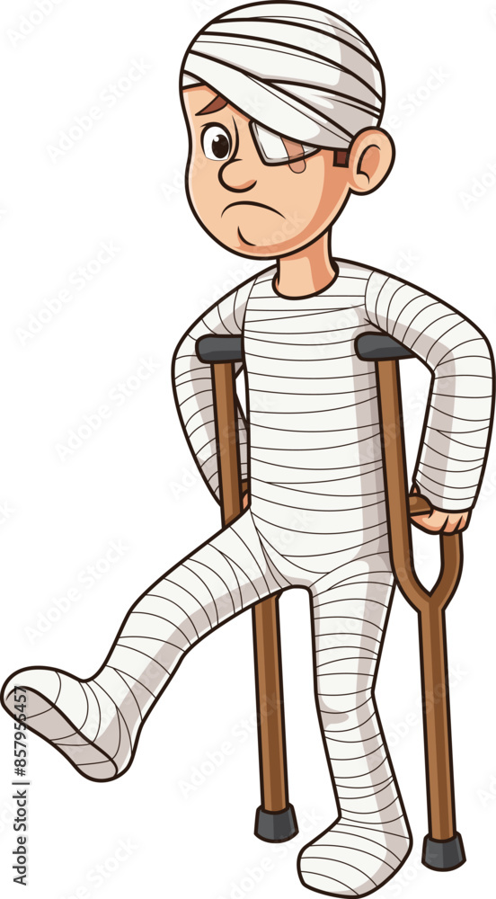 Cartoon injured caucasian man in body cast vector illustration Stock ...