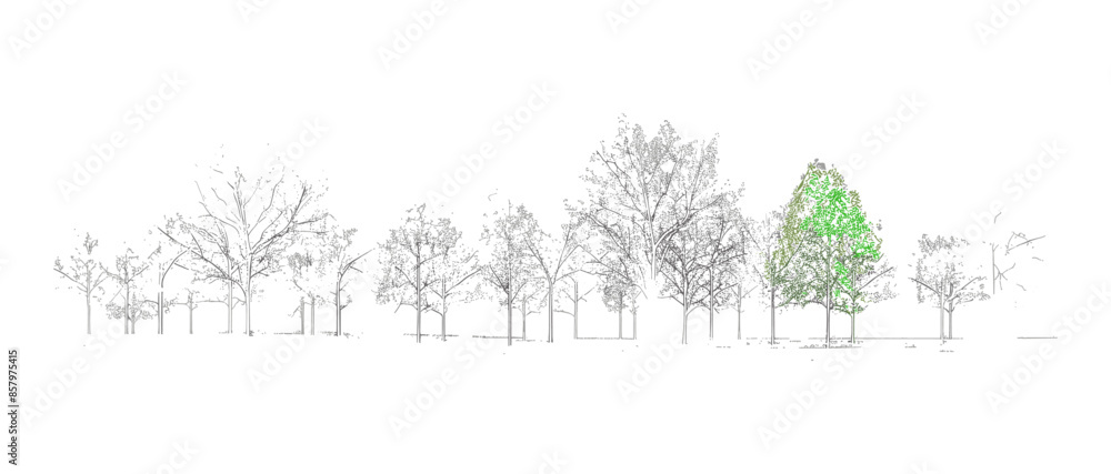 Minimal style cad tree line drawing, Architectural Drawings, Side view ...