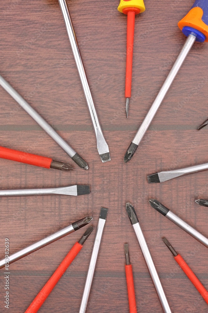 Tools for the installation of electrical panels. Close-up. Soft focus ...