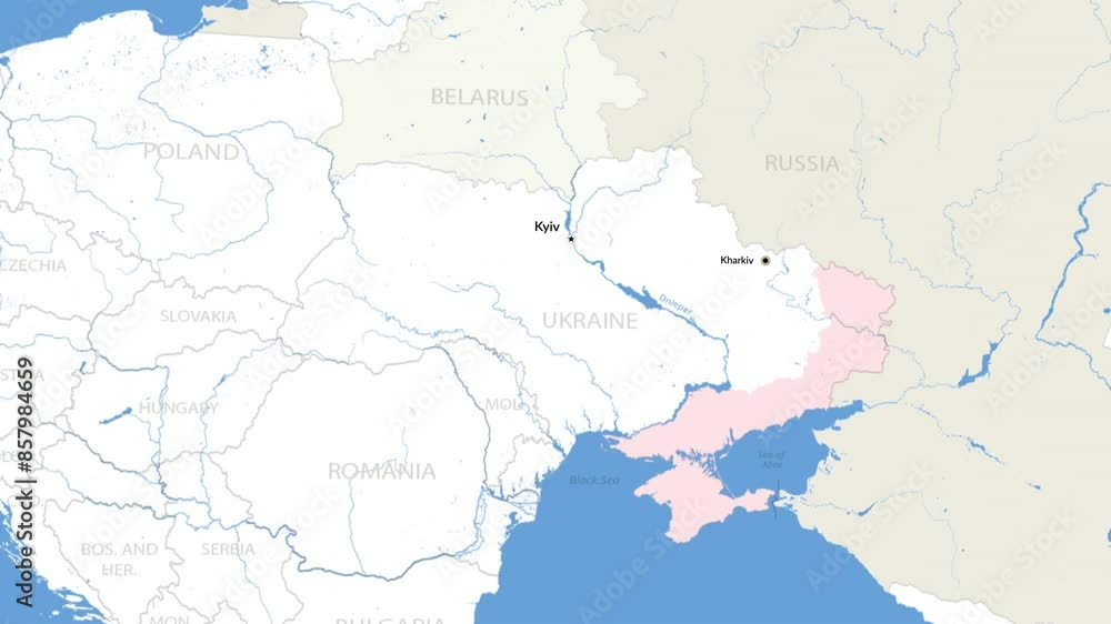 Dynamic political map of Ukraine highlighting eastern conflict zones ...