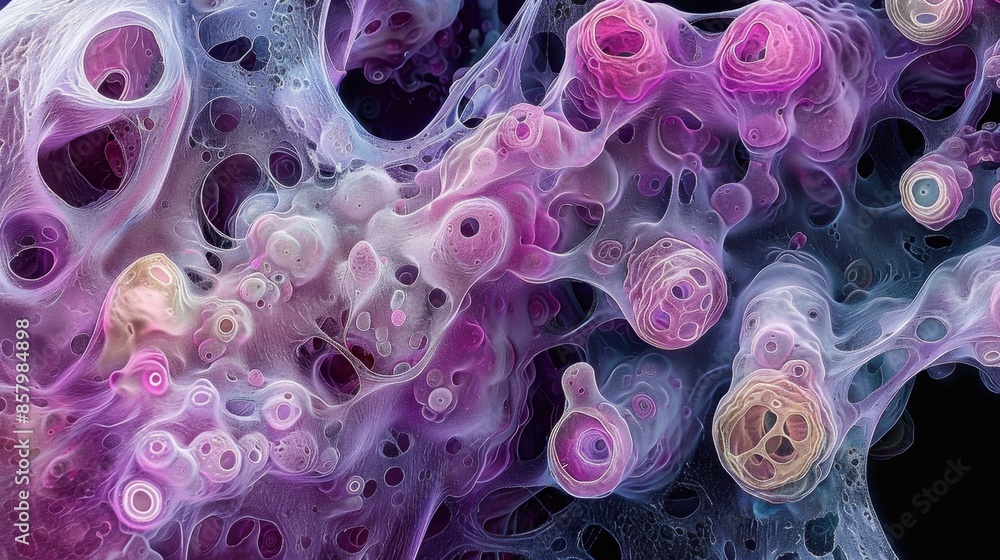 Delve into a microscopic realm where fungal cells sprawl in a labyrinth ...