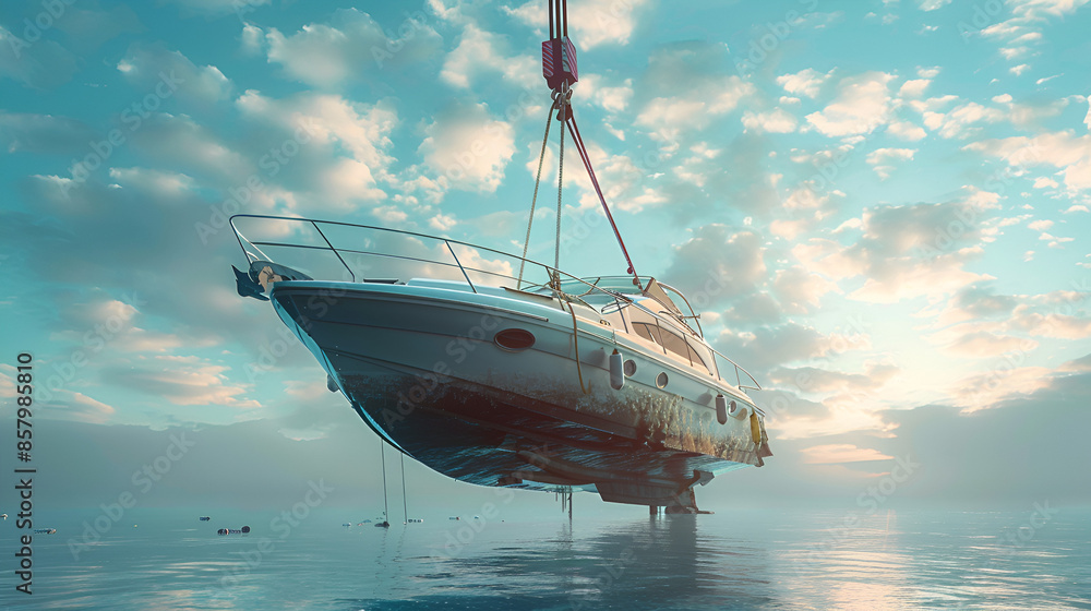 A luxury yacht droping on the sea white color, Sailing Yacht Sits On ...