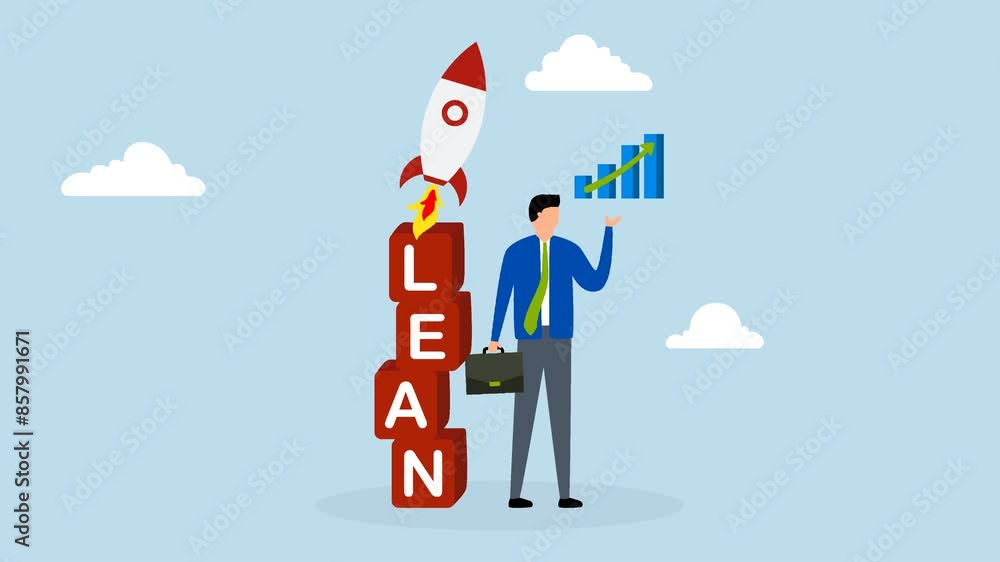 4k animation of businessman shows growth chart leaning on stack of ...